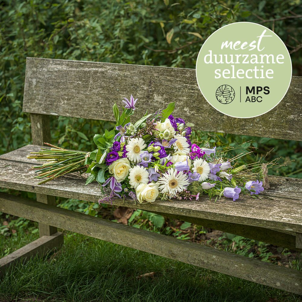 Groen Gekeurd pastel rouwboeket | Fleurop